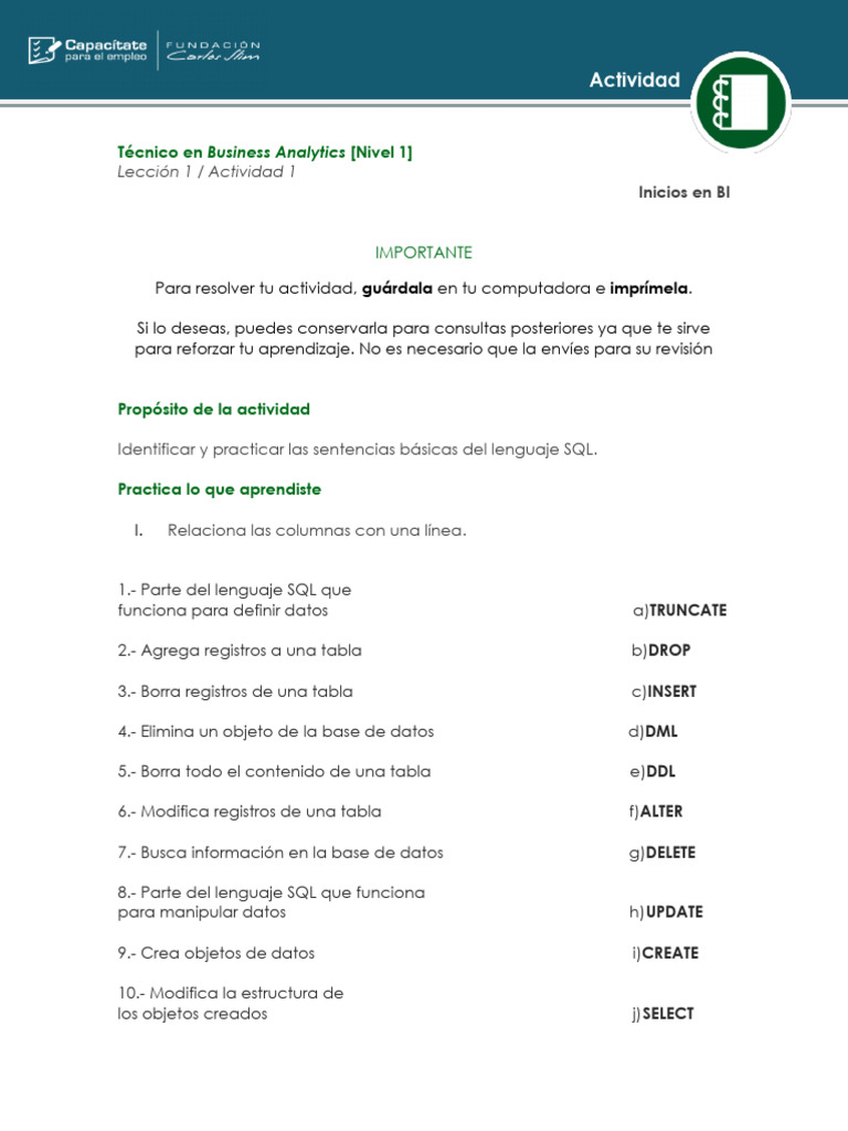Actividad SQL para Business Analytics | PDF | SQL | Software