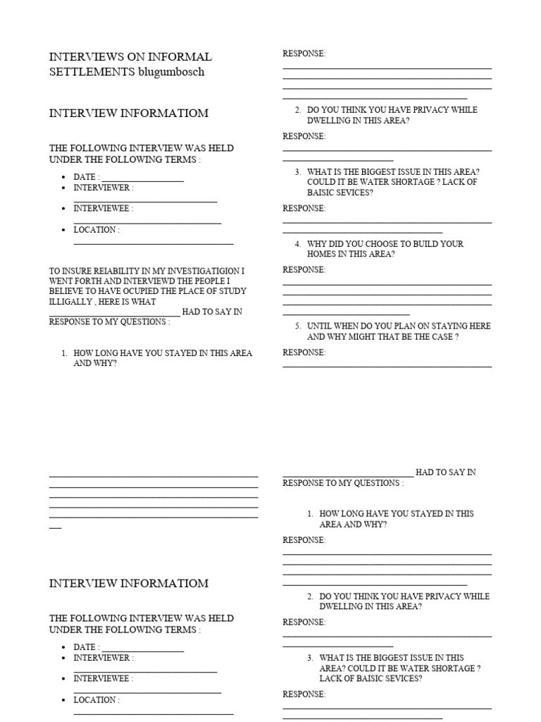 Interviews on Informal Settlements | PDF | Interview | Survey Methodology