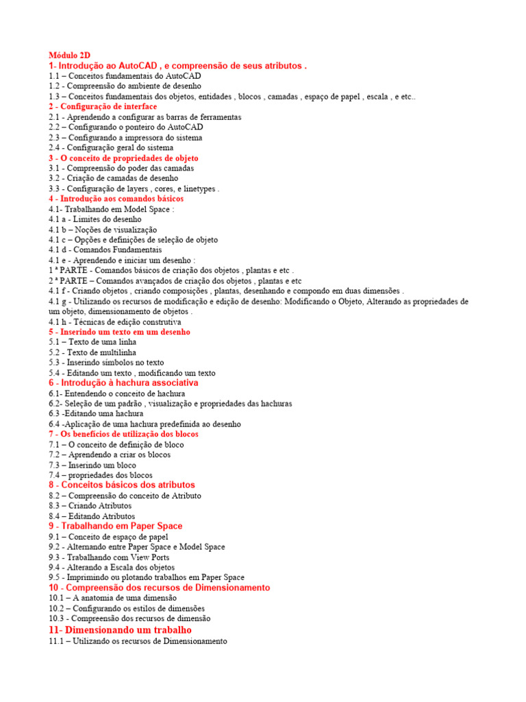 Programa de Aulas de AutoCAD Modulo 2D | PDF | Auto Cad | Software gráficos