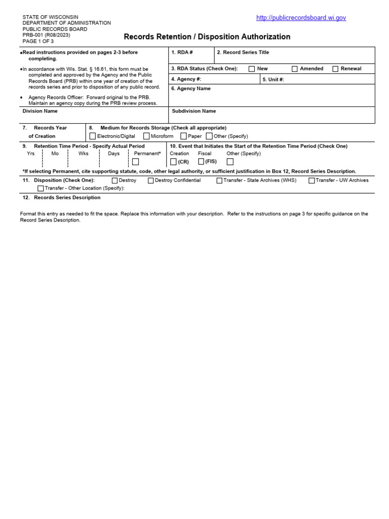 PRB-001 Records Retention-Disposition Authorization | PDF | Justice | Crime & Violence