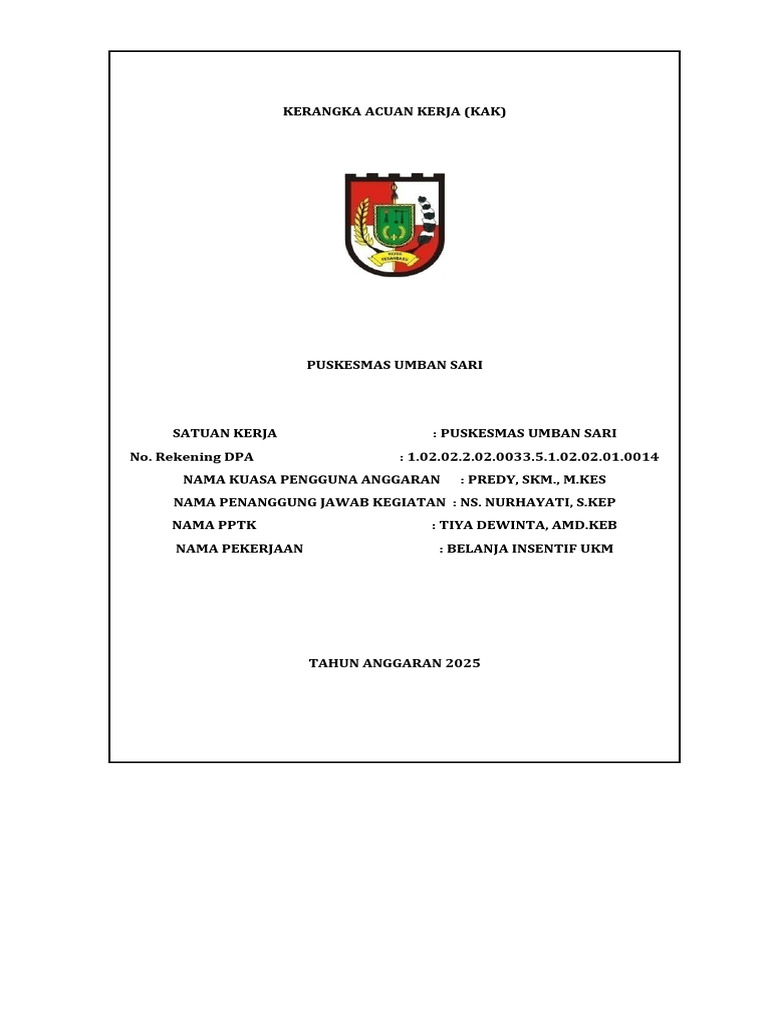 Kak Insentif Ukm Puskesmas Umban Sari T.A 2025 | PDF