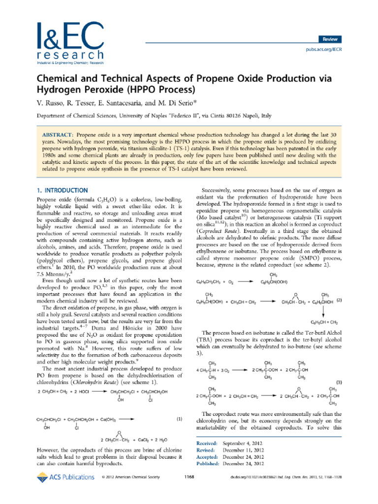 HPPO Process - American Chemical Society - PDF | PDF