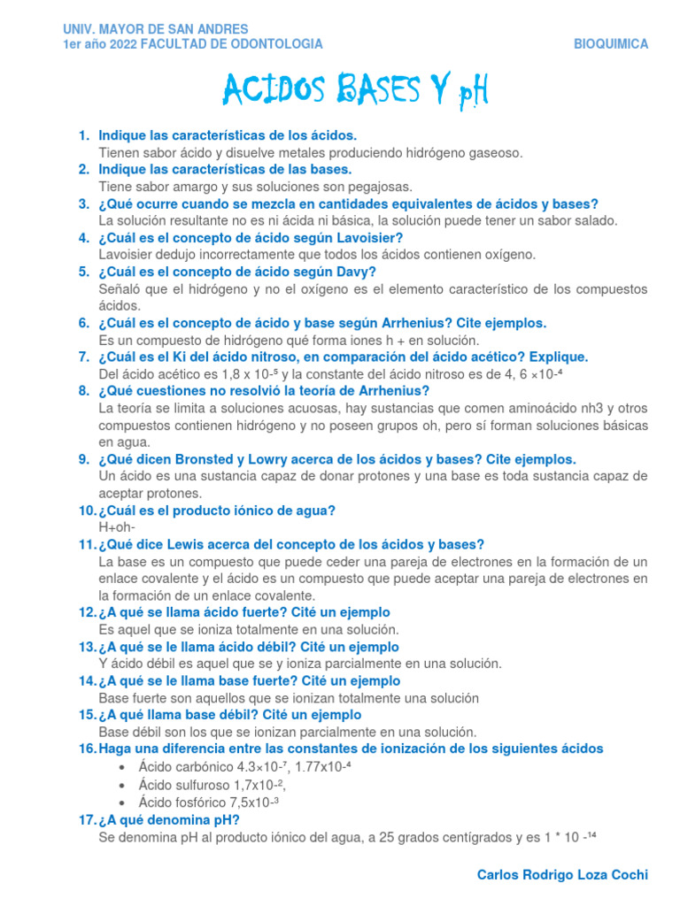 Bioquimica Acidos Bases y PH | PDF | Ácido | Solución tampón