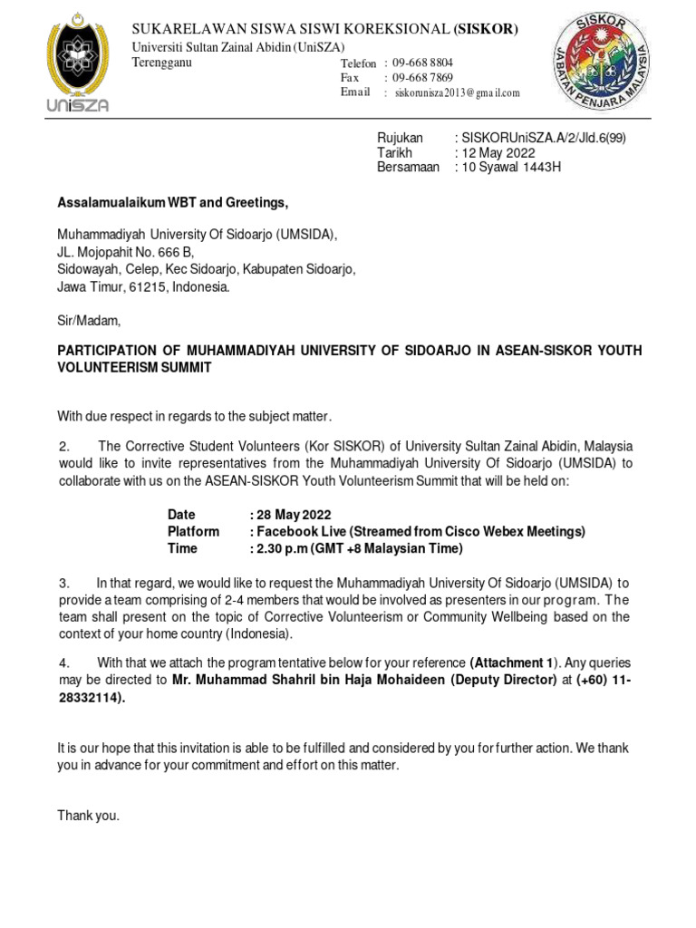 Umsida Invitation Letter | PDF | Malaysia