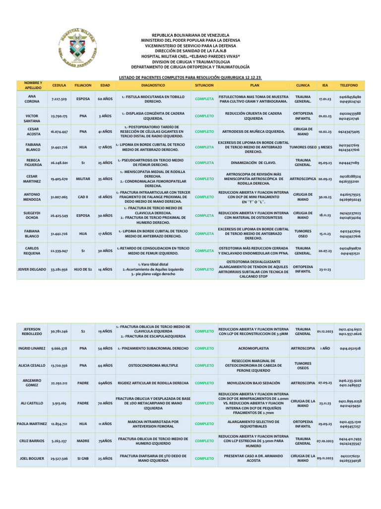 GP.D6 Listado de Pacientes Completos Diciembre 2023 | PDF | Mano ...