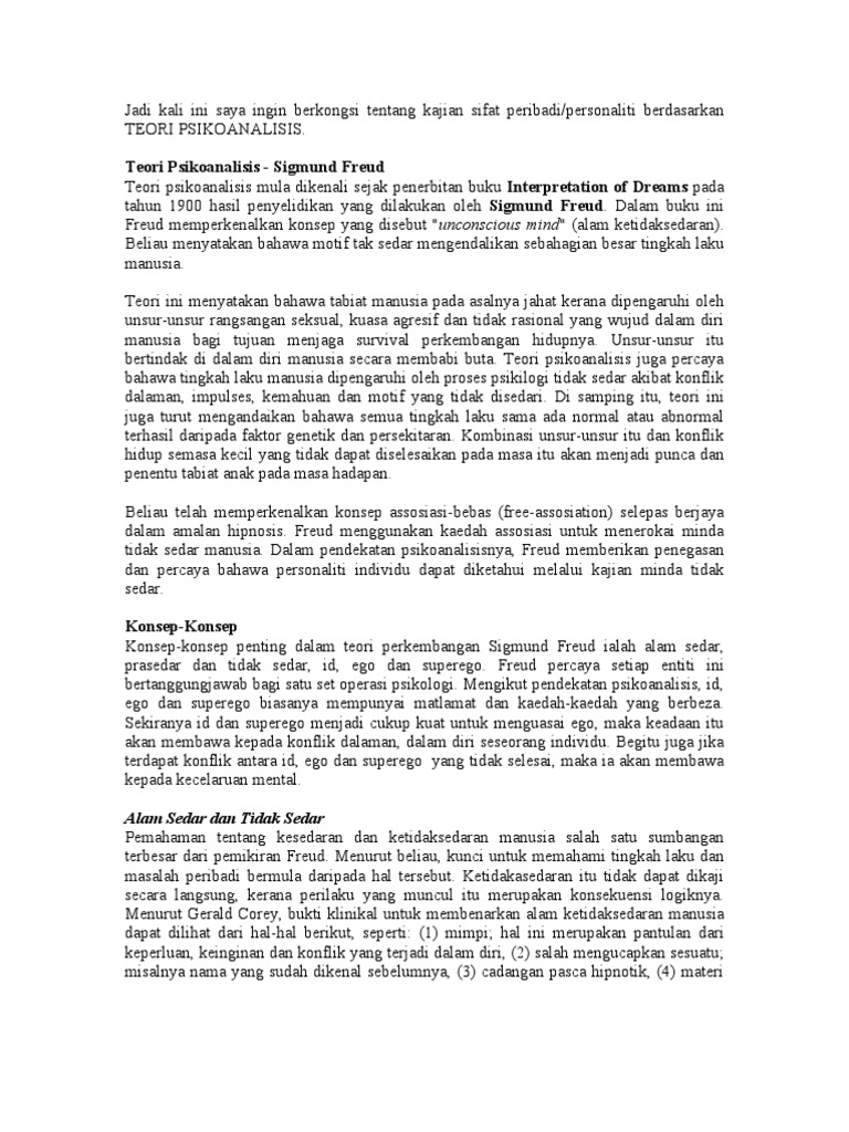 Teori Psikoanalisis | PDF
