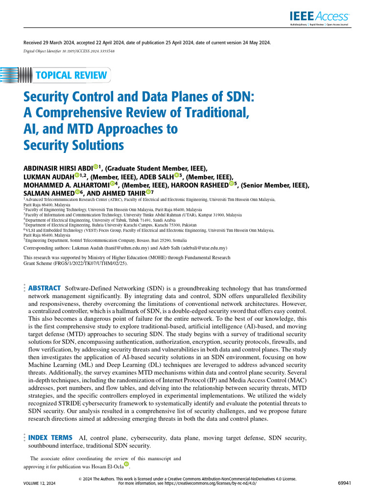 Security Control and Data Planes of SDN A Comprehensive Review of Traditional AI and MTD ...