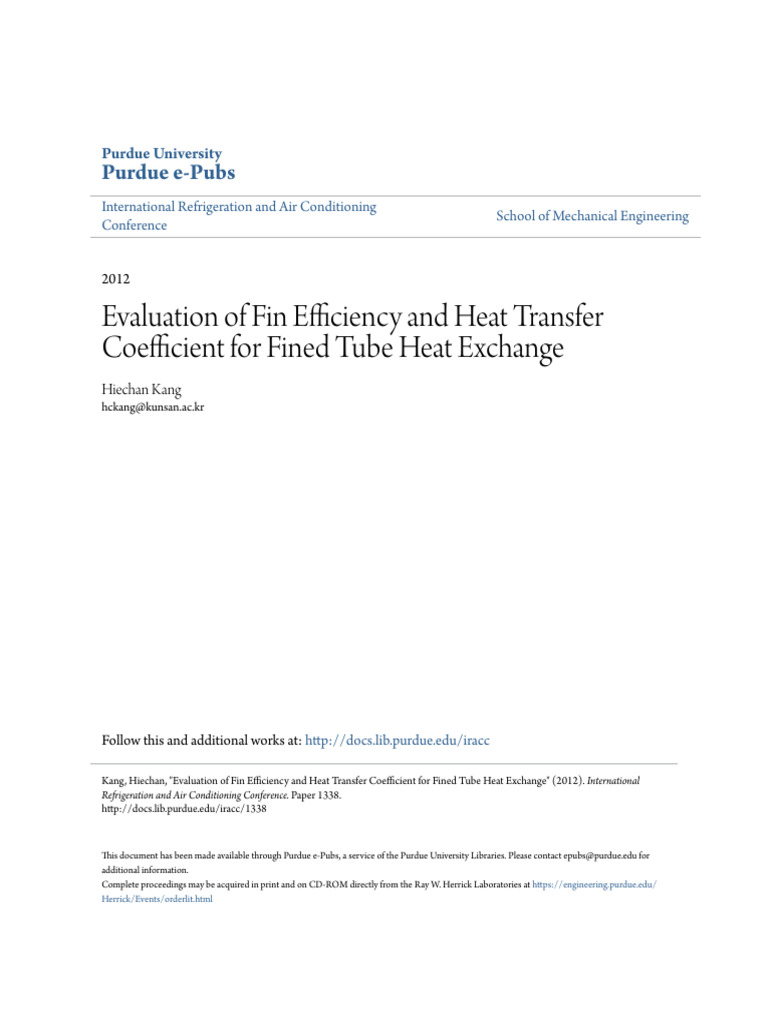 Evaluation of Fin Efficiency and Heat Transfer Coefficient For Fi | PDF ...