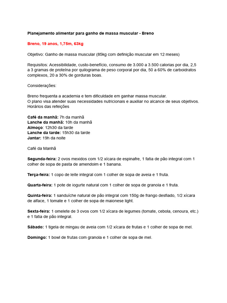 Planejamento 85KG - Breno | PDF | Sopa | Amendoim