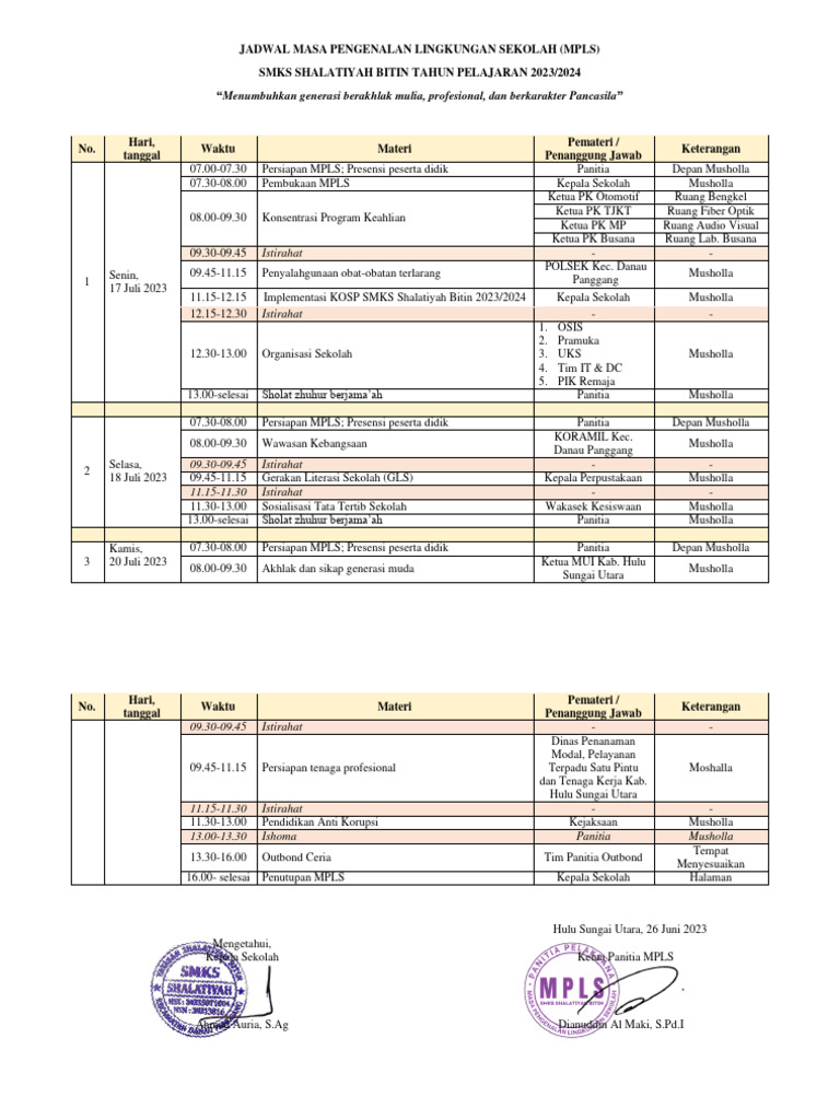 Jadwal Mpls 2023-2024 | PDF