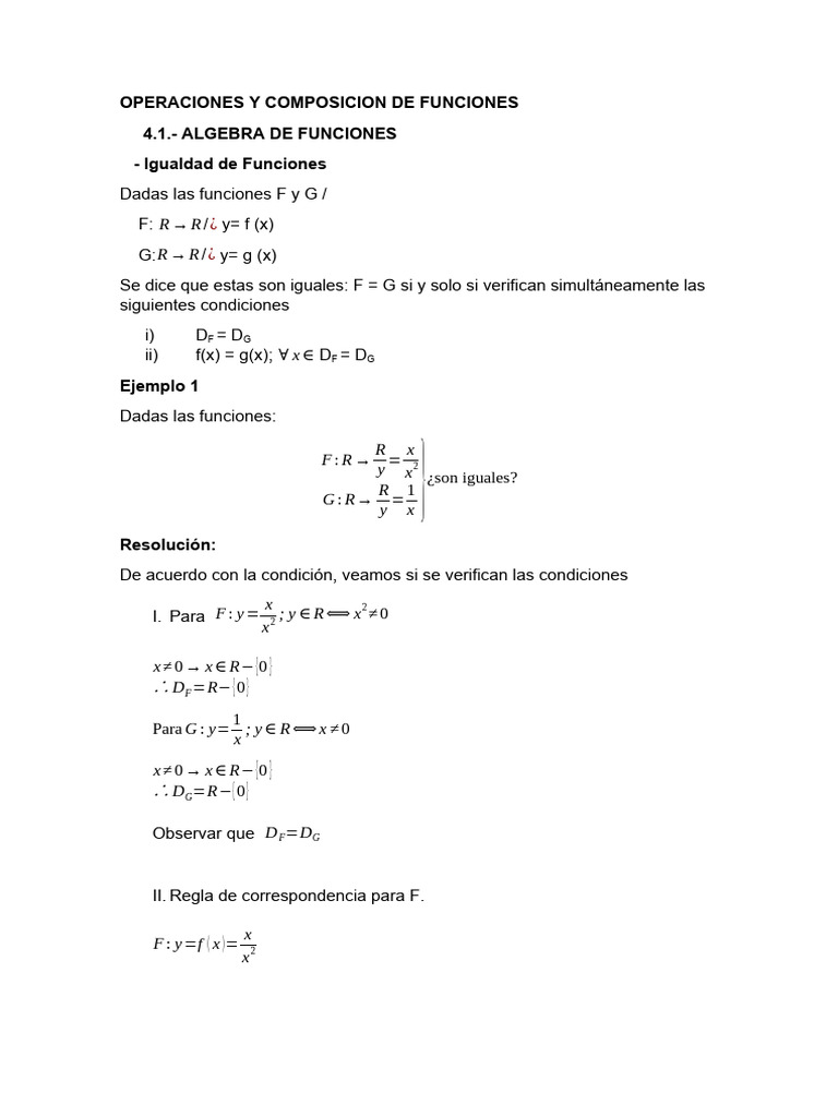Sesión 47. Algebra de Funciones y Composicion de Funciones | PDF | Función (Matemáticas ...