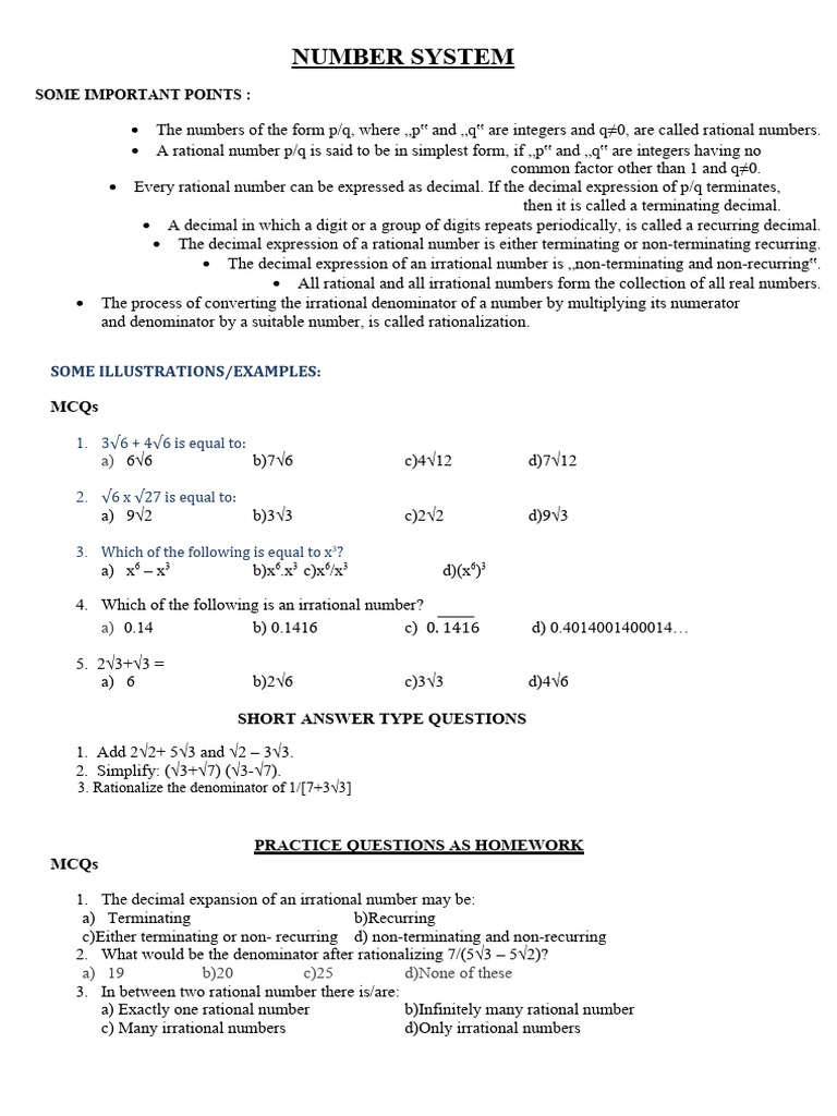 Number System Part 1 Pdf Cartesian Coordinate System Line Geometry