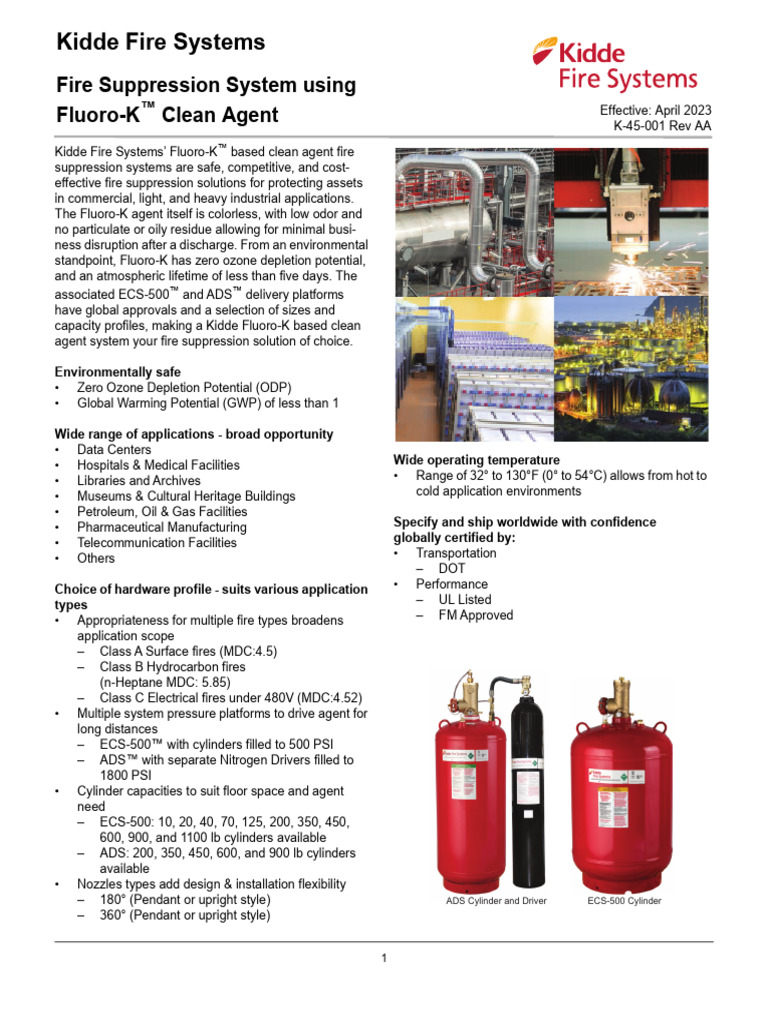 Kidde Fluoro-K Clean Agent Fire Suppression Systems K-45-001 | PDF ...