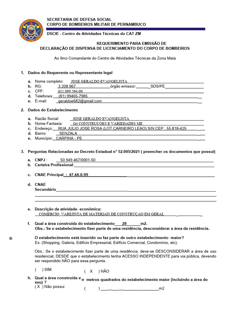 Declaração Modelo | PDF | Gás liquefeito de petróleo
