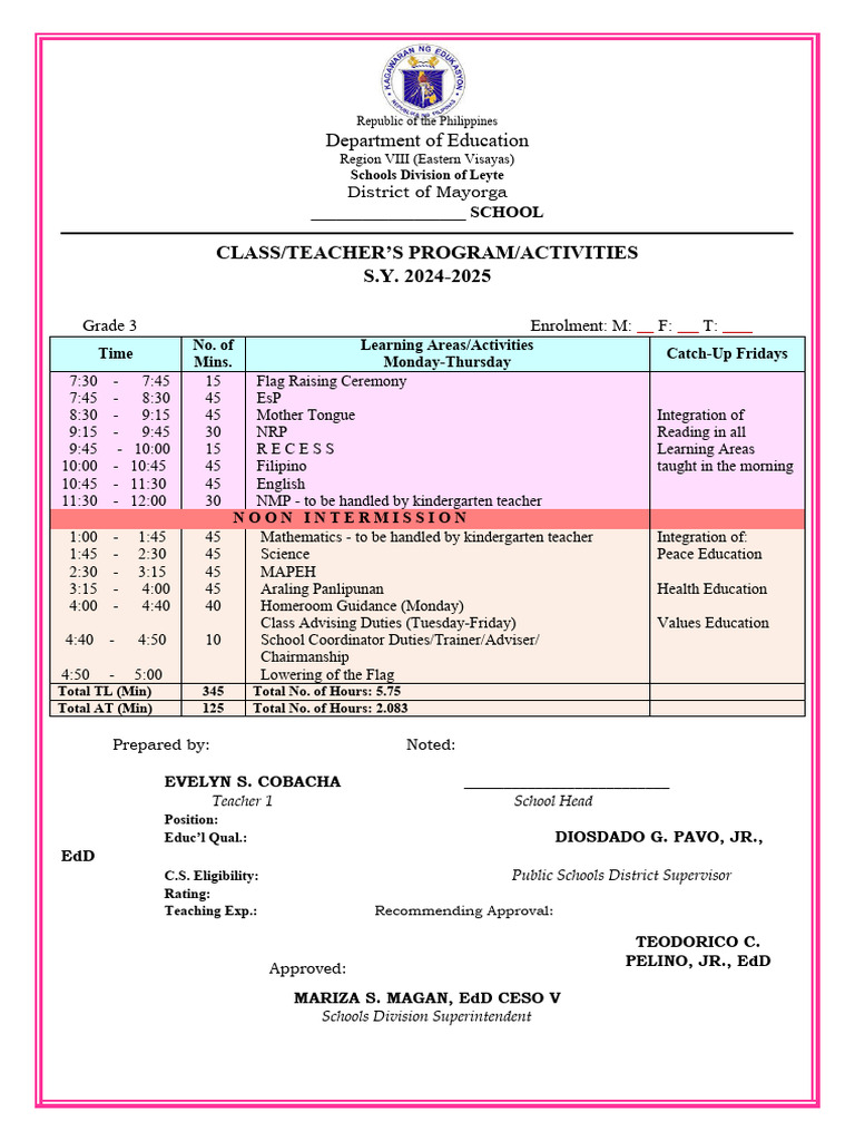 Grade 3 - Class Program - 2024 25 1 | PDF | Schools