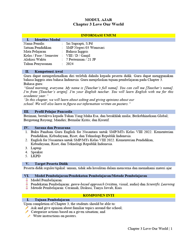 Modul Ajar - Love Our World | PDF | Kajian Bahasa Asing