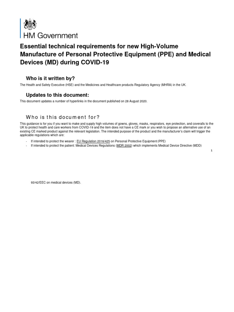 Essential Technical Specifications PPE and Medical Devices-V0.3 Oct2020 ...