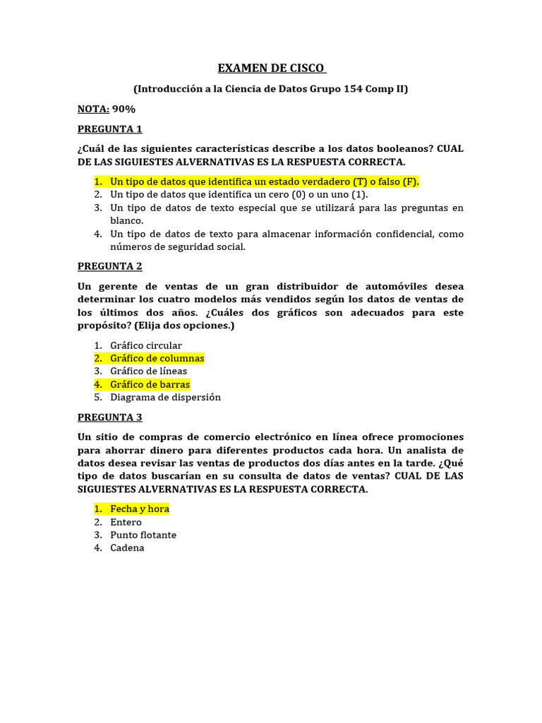 EXAMEN DE CISCO (Introducción a la Ciencia de Datos Grupo 154 Comp II) | PDF | Bases de datos ...