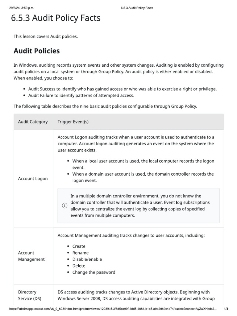 Audit Policy Facts | PDF