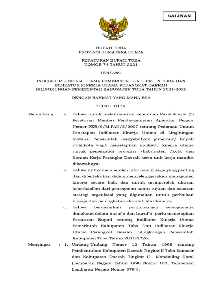 Perbup Iku Pemerintah Daerah 2021-2026 Salinan | PDF