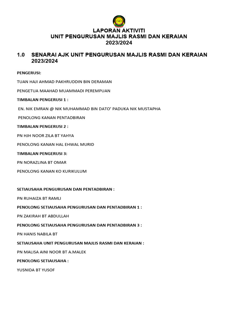 Laporan Akhir Tahun Unit Pengurusan Majlis Rasmi Dan Keraian 2023 - 2024 | PDF