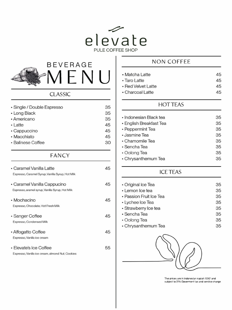 Coffee Shop Menu | PDF | Caffeinated Drinks | Coffee