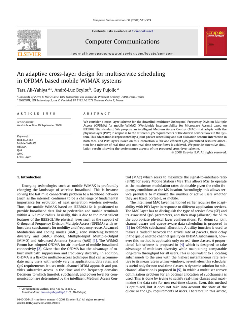 An Adaptive Cross-Layer Design For Multiservice Scheduling | PDF | Wi Max | Scheduling (Computing)