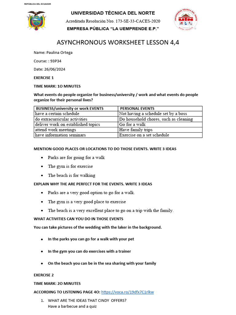 Recovery Level 3 Lesson 4.3-4.4 - Student Worksheet Lesson 4.4 | PDF