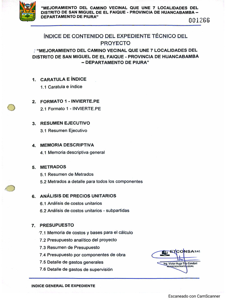 Mejoramiento Camino Vecinal El Faiqque1 Pdf