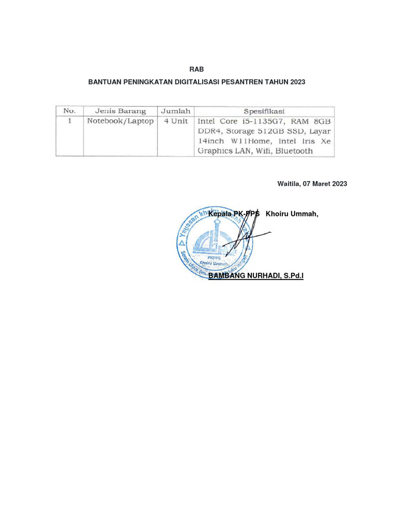 RAB Penggunaan | PDF | Komputer