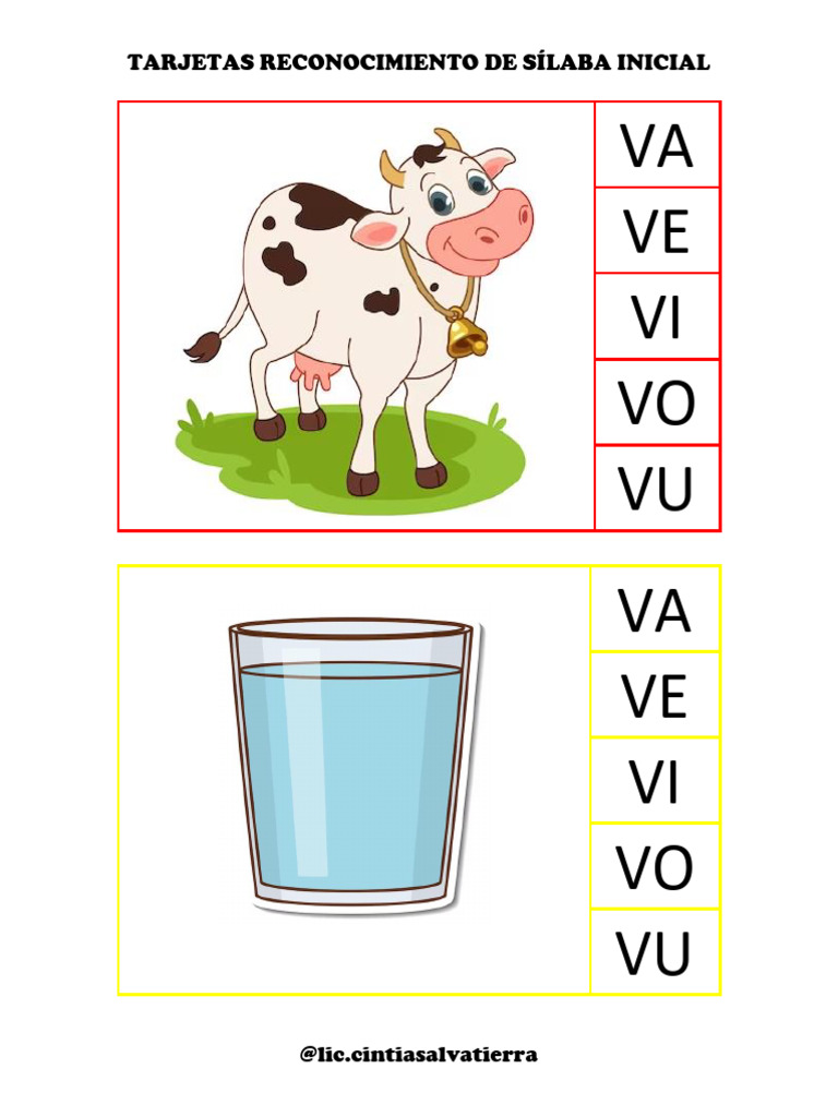 Tarjetas Reconocimiento de Sílaba Inicial V | PDF