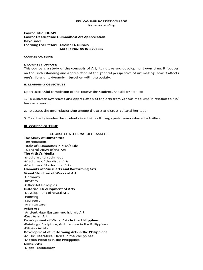 HUM1 Syllabus (Student's Copy) | PDF | The Arts | Humanities