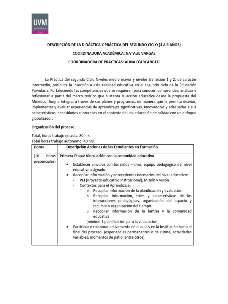 Protocolo Práctica de Segundo Ciclo | PDF | Pedagogía | Salón de clases