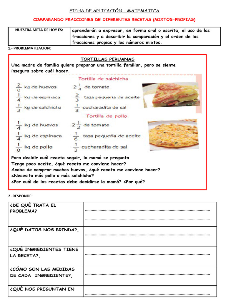 Comparación de Fracciones en Recetas | PDF