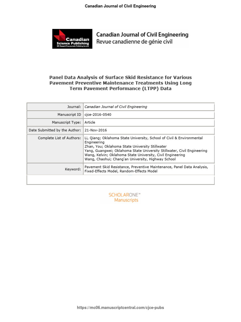 Panel Data Analysis of Pavement Performance Data | PDF | Ordinary Least Squares | Fixed Effects ...