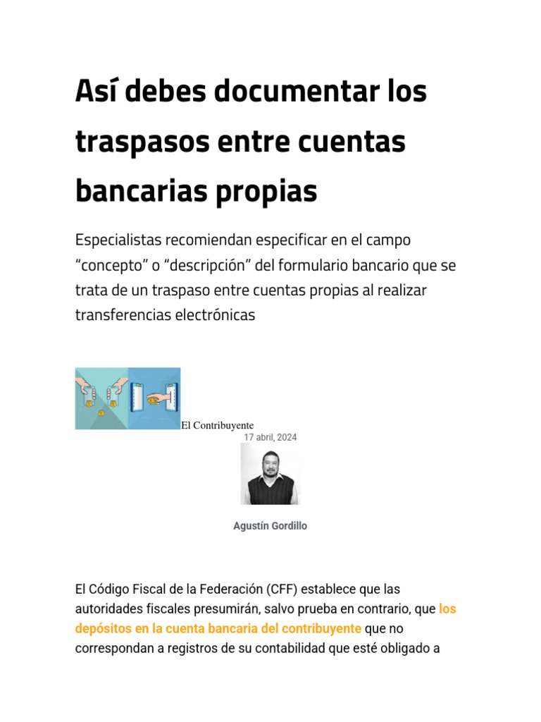 Así Debes Documentar Los Traspasos Entre Cuentas Bancarias Propias ...
