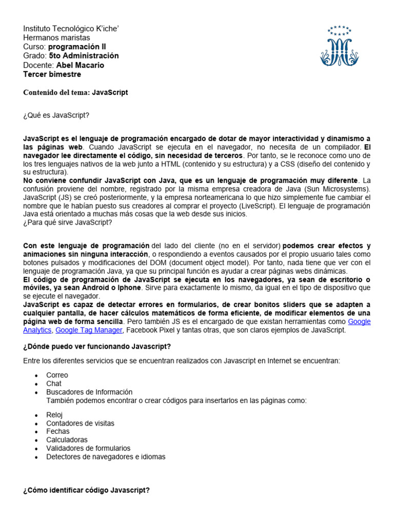 2 Act Progra Intro Javascript | PDF | Script Java | Java (lenguaje de programación)