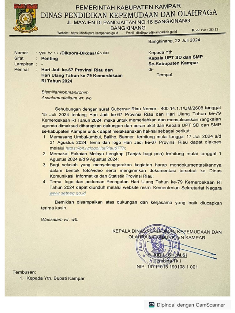 Surat HUT Riau Dan RI | PDF