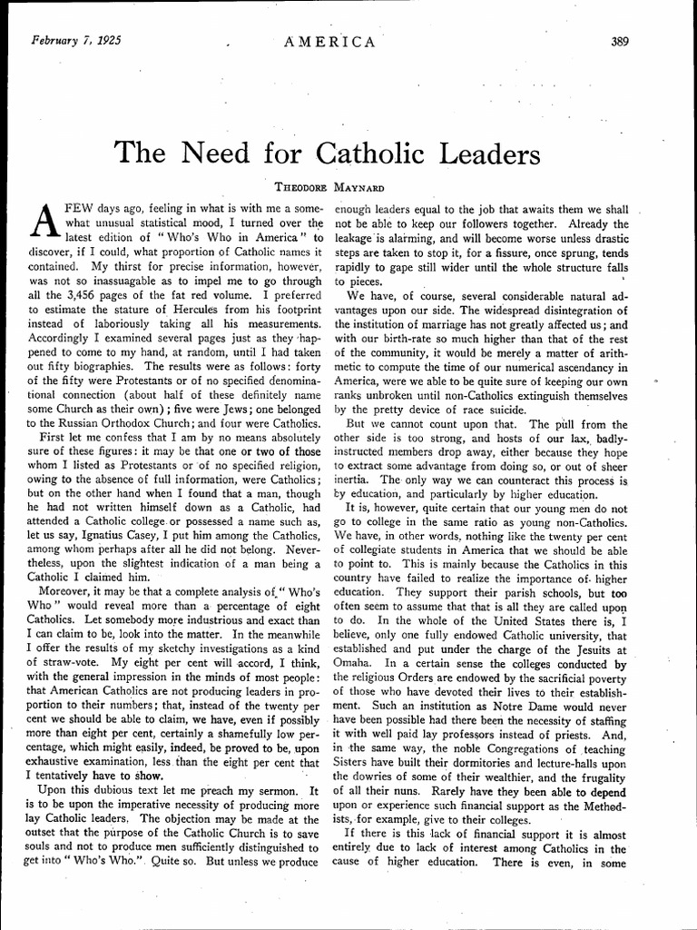 Need for Catholic Leadership in America | PDF | Catholic Church