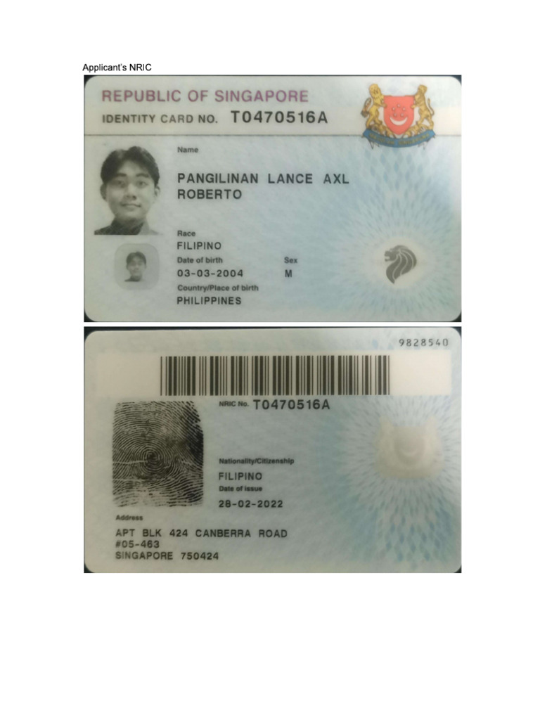 Pangilinan Lance Axl Roberto - NRIC | PDF