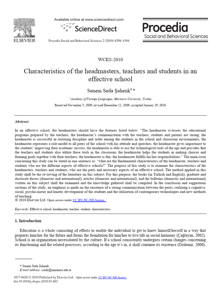 Characteristics of The Headmasters, Teachers and Students in An Effective School | PDF ...