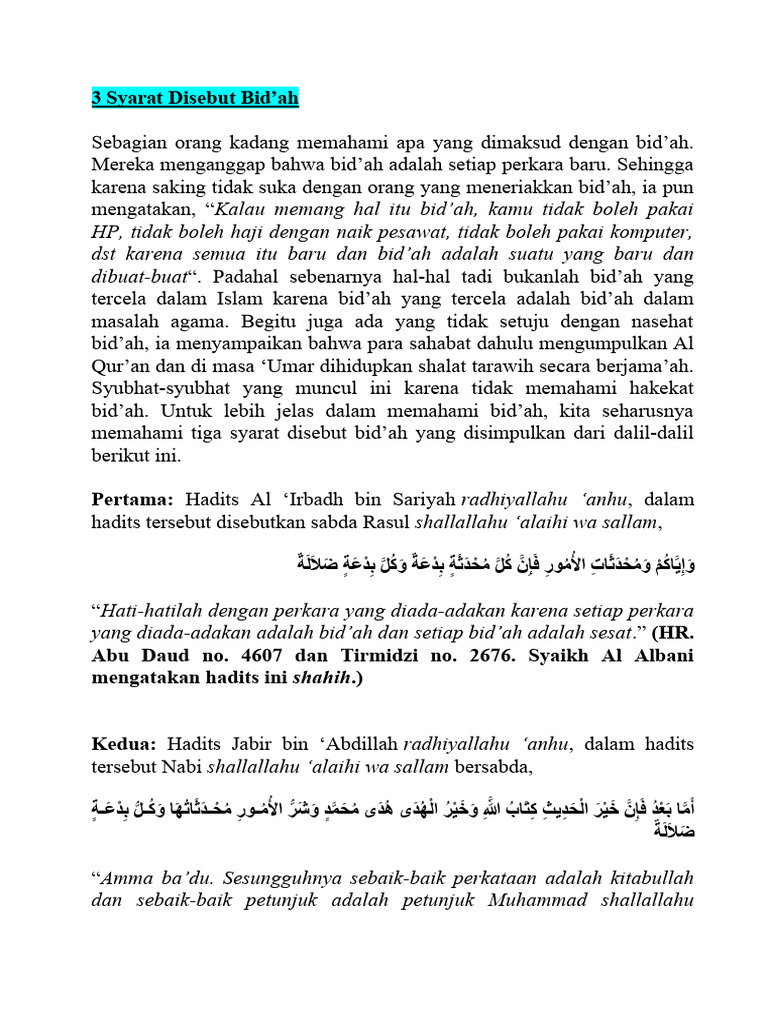 Tiga Syarat Bid’ah dalam Islam | PDF