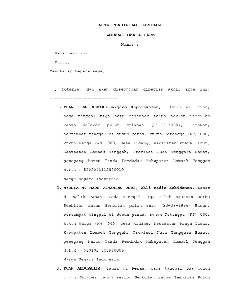 Akta Pendirian Lembaga | PDF