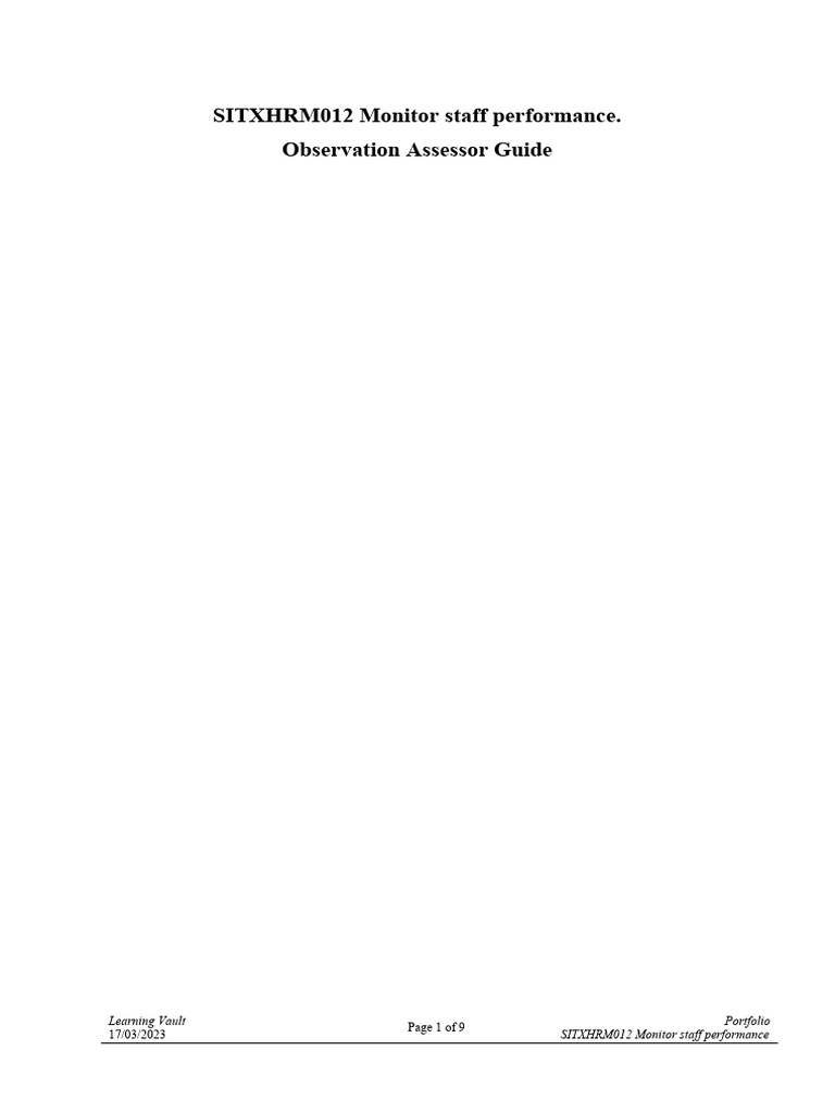 SITXHRM012 Portfolio - Assessor Guide | PDF | Learning | Performance ...