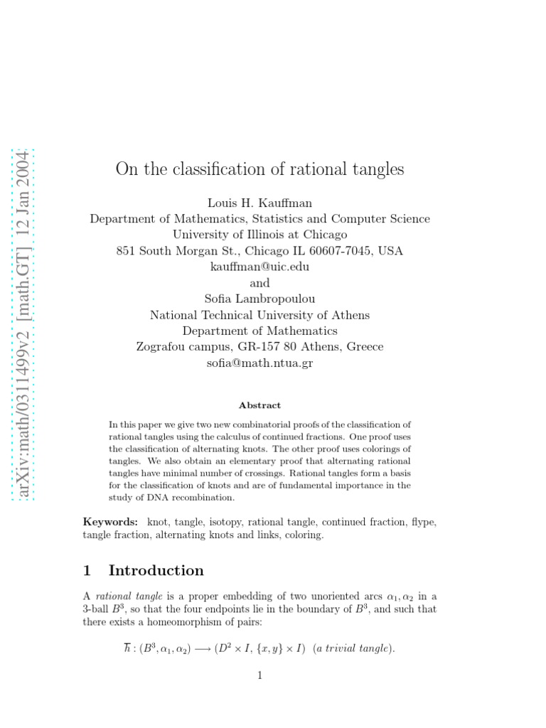 Louis H. Kauffman and Sofia Lambropoulou - On The Classification of ...
