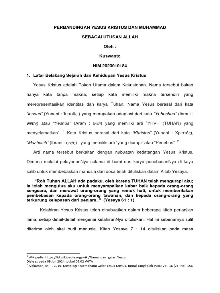 Kuswanto - Makalah - Perbandingan Yesus Kristus Dan Muhammad Sebagai ...