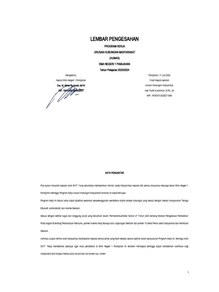 Draf Program Kerja Humas | PDF