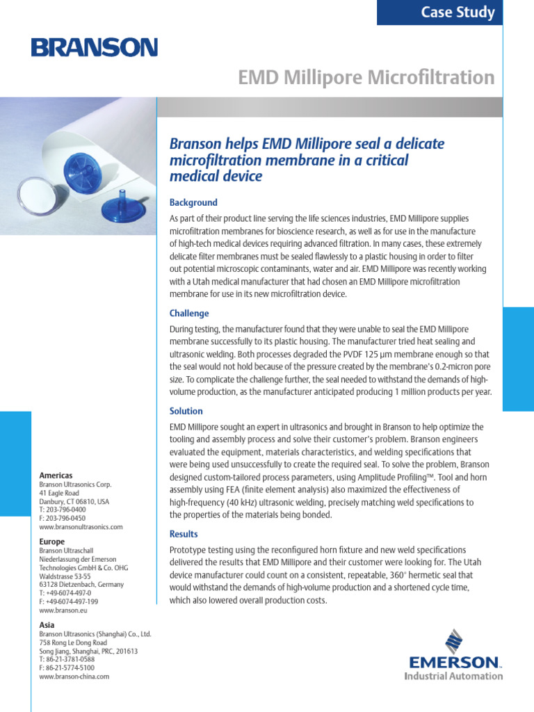 Case Study Branson Helps Emd Millipore Seal Delicate Microfiltration ...