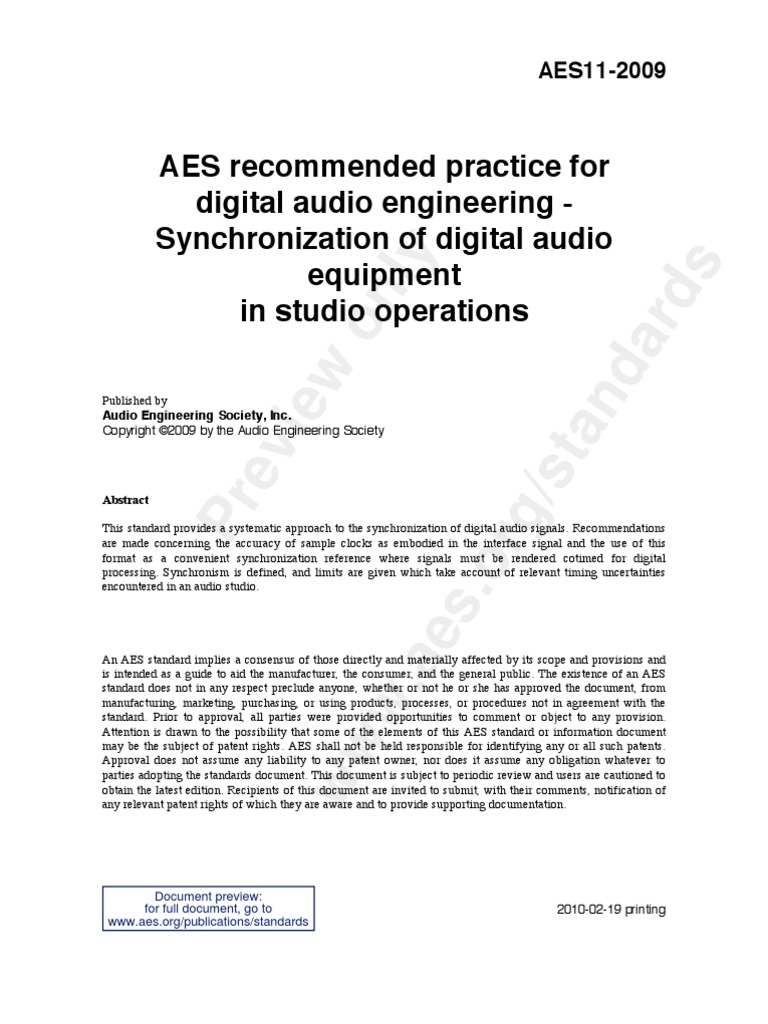 Aes11 2009 I | PDF | Digital Audio | Audio Electronics
