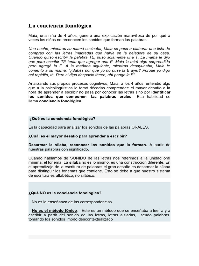 Conciencia Fonológica en la Escritura Infantil | PDF | Sílaba | Palabra